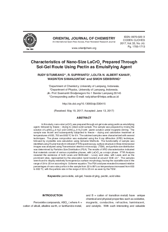 (PDF) ORIENTAL JOURNAL OF CHEMISTRY Characteristics of Nano-Size LaCrO ...