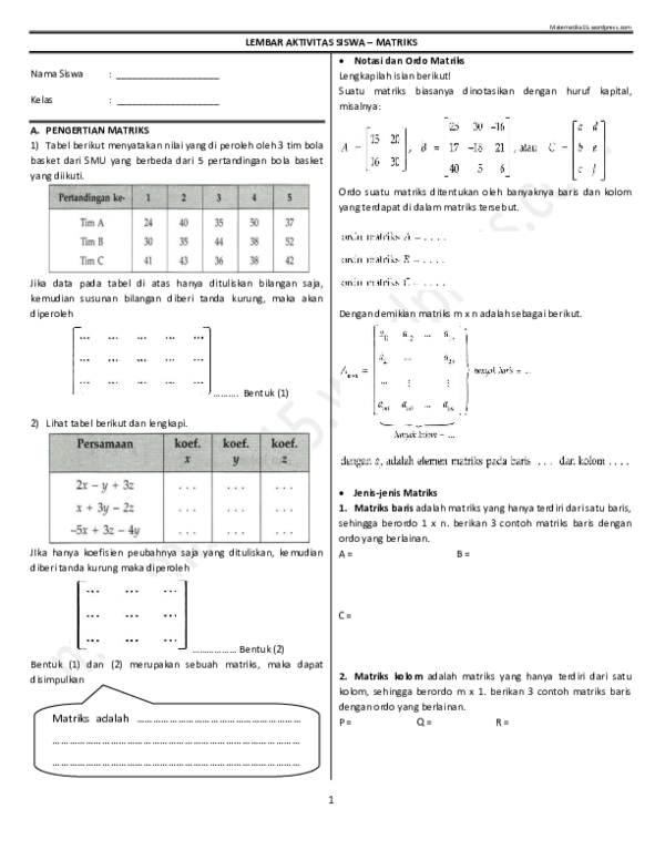 (PDF) LEMBAR AKTIVITAS SISWA – MATRIKS