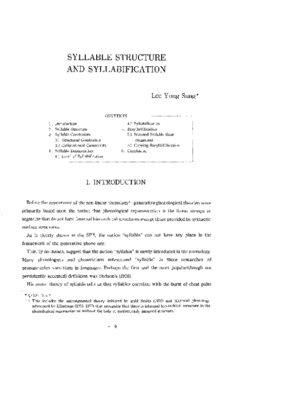 Pdf Syllable Structure And Syllabification