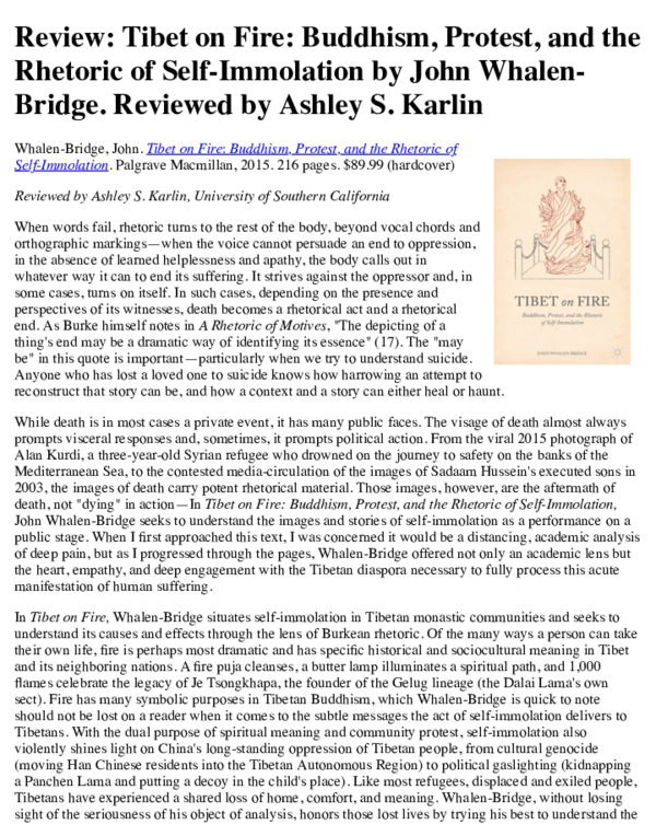 (PDF) Review Tibet on Fire Buddhism Protest and the Rhetoric of Self ...