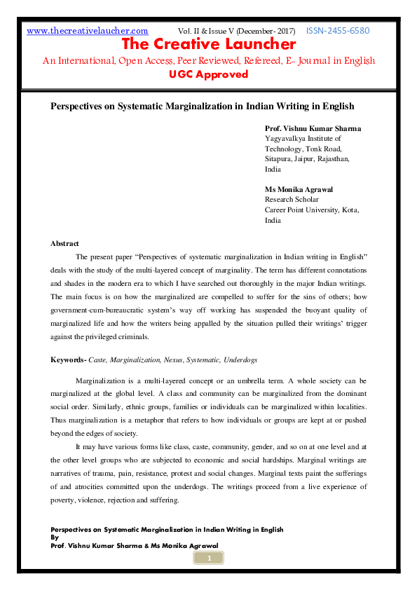 (PDF) Perspectives on Systematic Marginalization in Indian Writing in ...