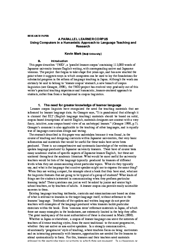 Pdf A Parallel Learner Corpus Using Computers In A Humanistic Approach To Language Teaching