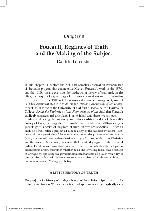 (PDF) Foucault, Regimes of Truth and the Making of the Subject