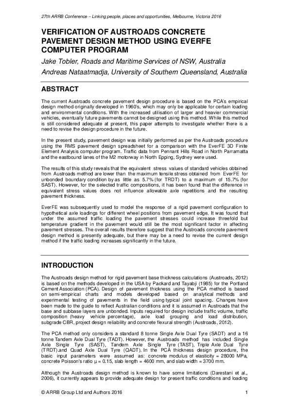 (PDF) VERIFICATION OF AUSTROADS CONCRETE PAVEMENT DESIGN METHOD USING ...