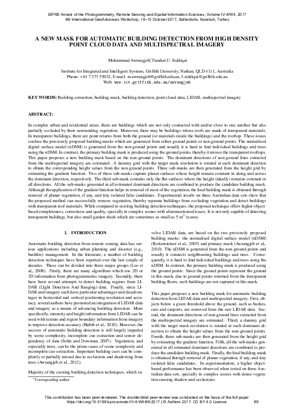 Pdf A New Mask For Automatic Building Detection From High Density Point Cloud Data And