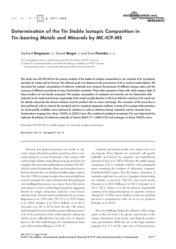 (PDF) Determination of the tin stable isotopic composition in tin ...