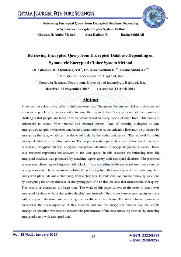 Retrieving Encrypted Query From Encrypted Database Depending On Symmetric Encrypted Cipher