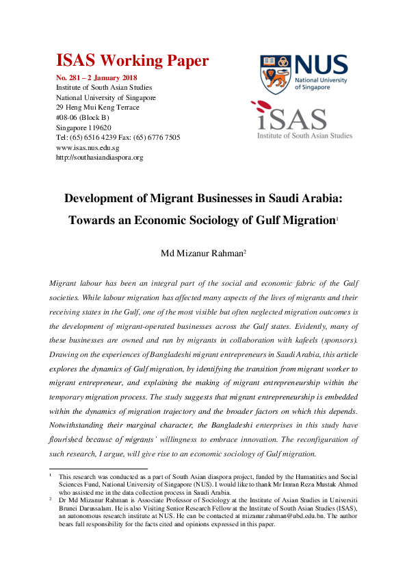 (PDF) Development of Migrant Businesses in Saudi Arabia: Towards an ...