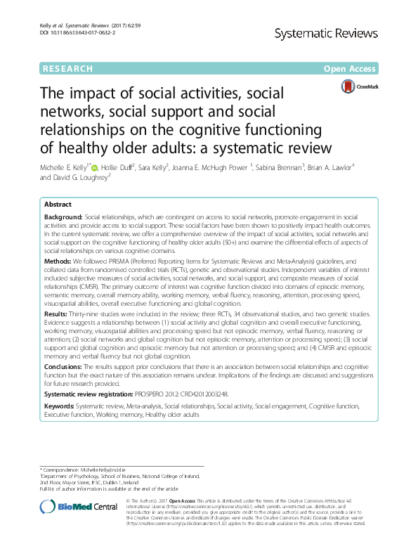 (PDF) The impact of social activities, social networks, social support ...