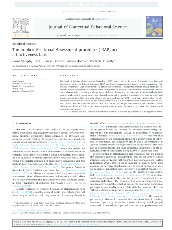 Pdf The Implicit Relational Assessment Procedure Irap And