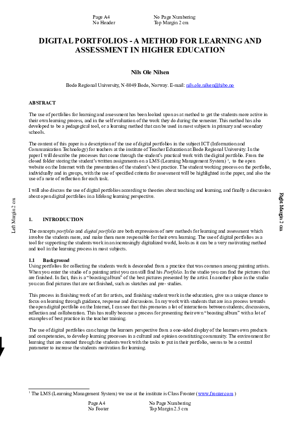 (DOC) DIGITAL PORTFOLIOS -A METHOD FOR LEARNING AND ASSESSMENT IN ...