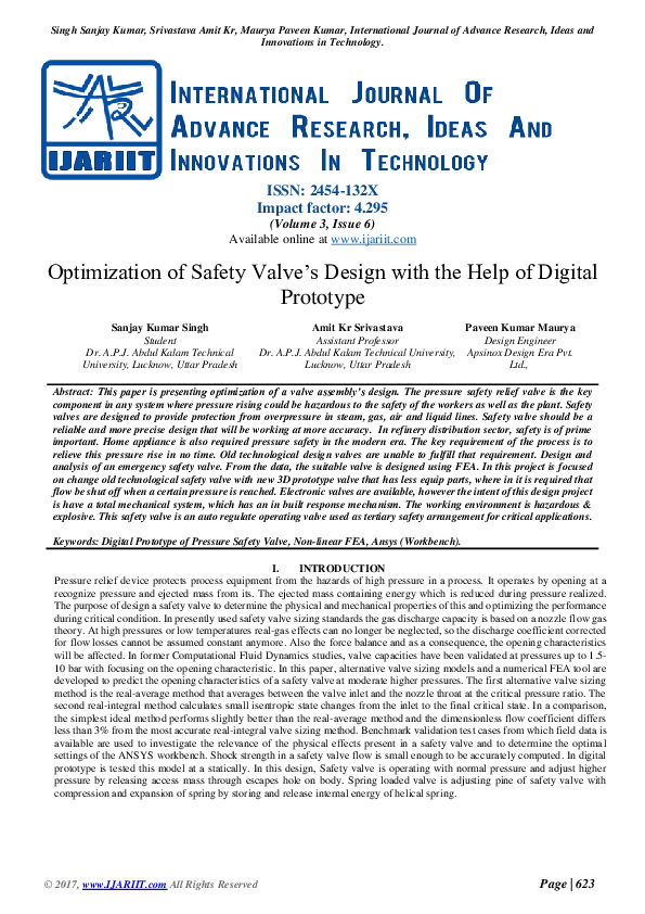 (PDF) Optimization of Safety Valve's Design with the Help of Digital ...