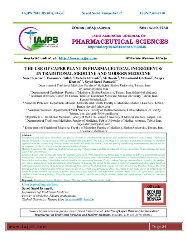 (PDF) THE USE OF CAPER PLANT IN PHARMACEUTICAL INGREDIENTS: IN ...