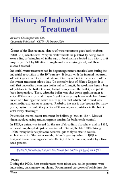 (PDF) History of Industrial Water Treatment