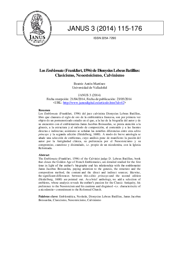 (PDF) Los Emblemata (Frankfurt, 1596) de Dionysius Lebeus Batillius ...