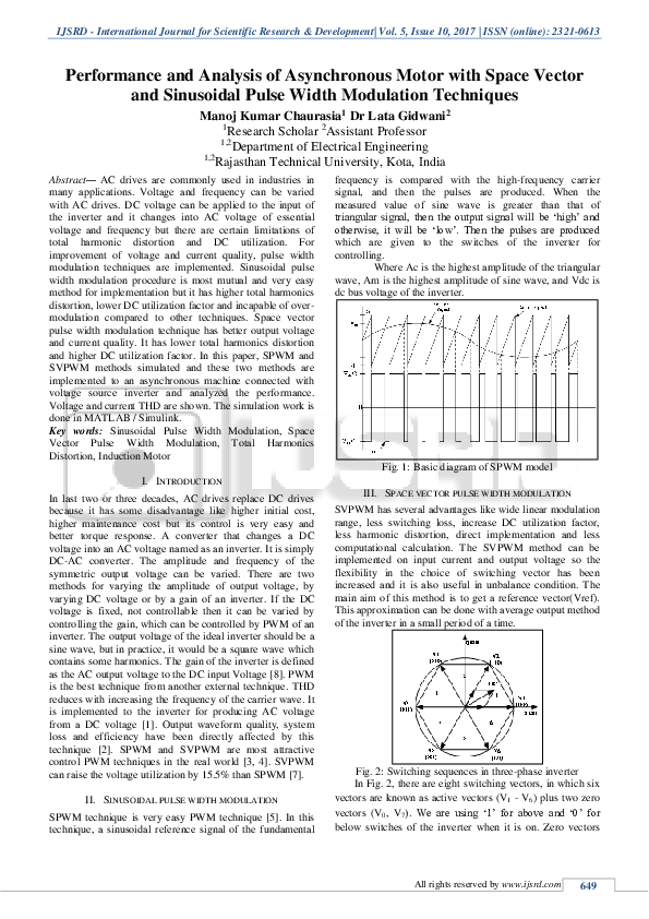 Pdf Performance And Analysis Of Asynchronous Motor With Space Vector And Sinusoidal Pulse