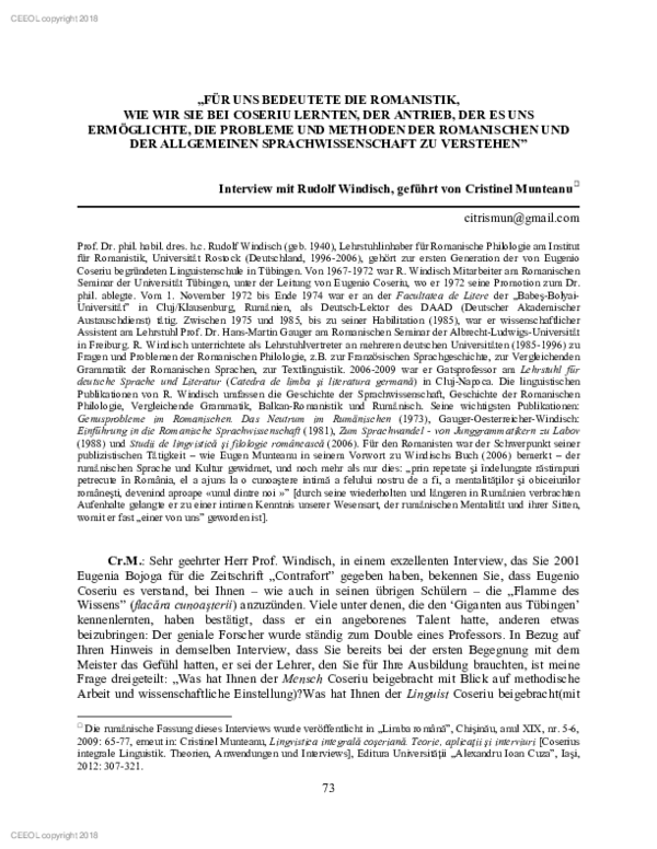 (PDF) Interview mit Rudolf Windisch: „Für uns bedeutete die Romanistik ...