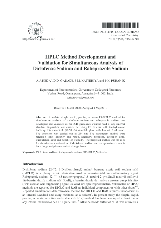 Pdf Hplc Method Development And Validation For Simultaneous Analysis