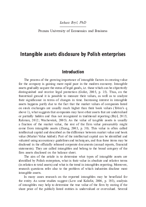 (PDF) Intangible assets disclosure by Polish enterprises