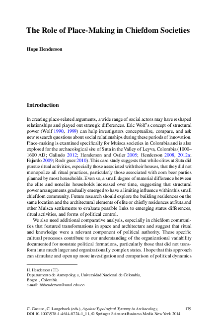 (PDF) The Role of Place-Making in Chiefdom Societies