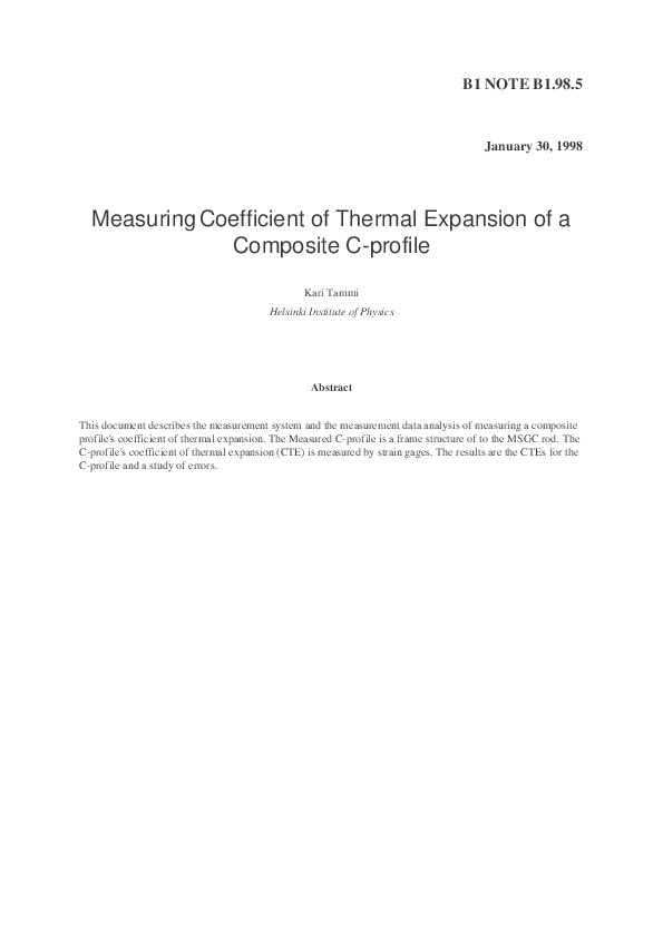 (PDF) Measuring Coefficient of Thermal Expansion of a Composite C-profile
