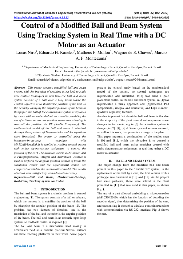 (PDF) Control of a Modified Ball and Beam System Using Tracking System ...