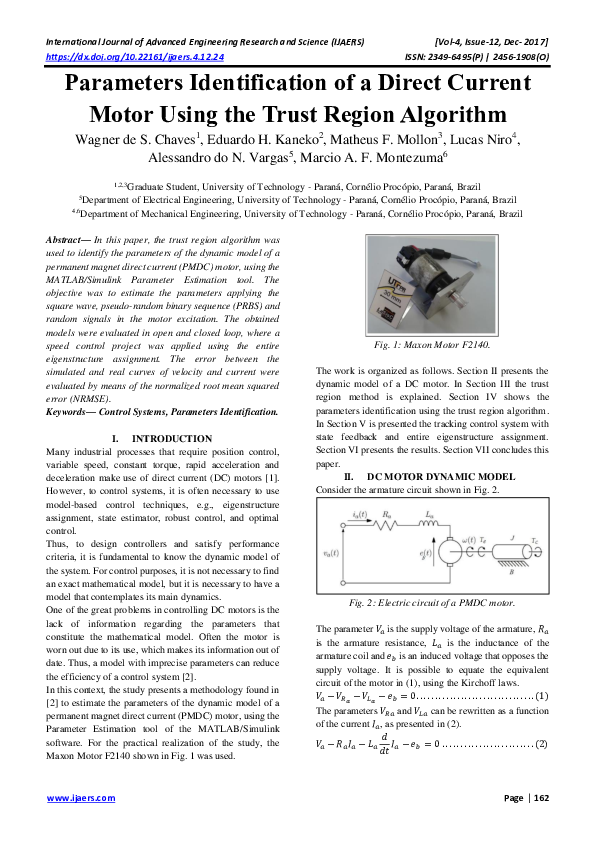 (PDF) Parameters Identification of a Direct Current Motor Using the Trust Region Algorithm