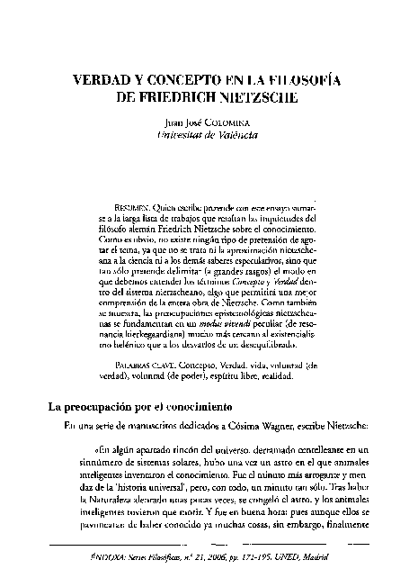 (PDF) Verdad y concepto en la filosofía de Nietzsche