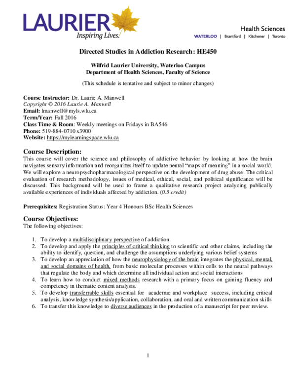 (PDF) Directed Studies in Addiction Research: HE450
