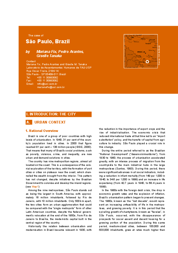 (PDF) Case study: São Paulo, Brazil (study of slum conditions, policies ...