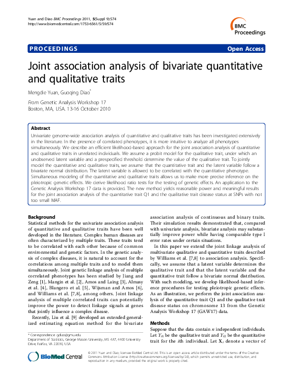 (PDF) Joint association analysis of bivariate quantitative and ...