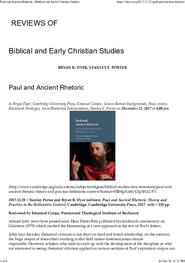 (PDF) Review of "Paul and Ancient Rhetoric: Theory and Practice in the ...