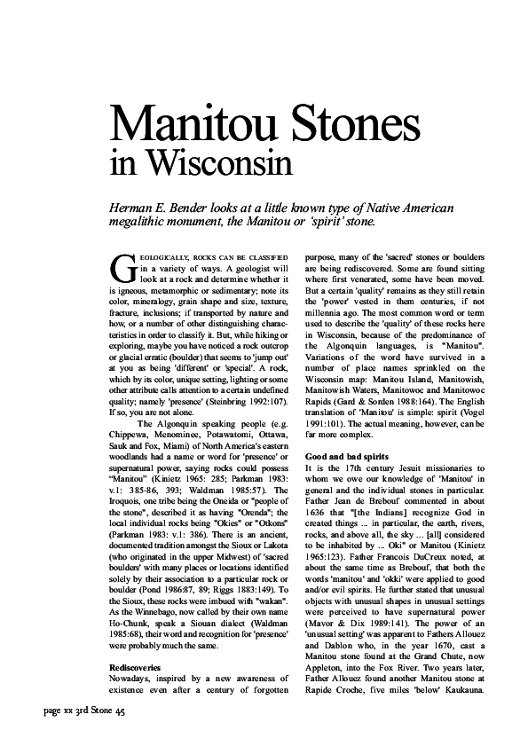 (PDF) Manitou Stones in Wisconsin