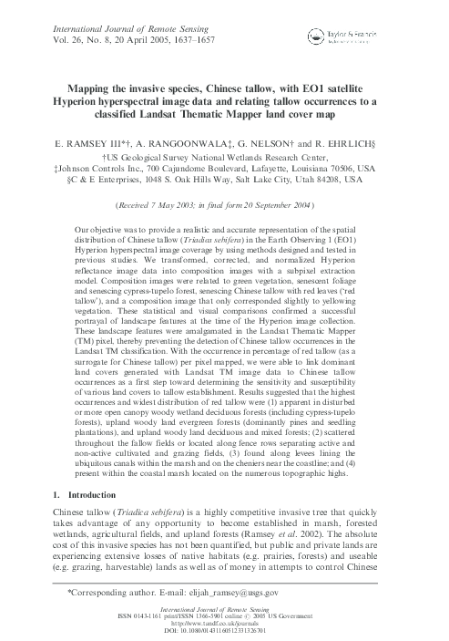 (PDF) Mapping the invasive species, Chinese tallow, with EO1 satellite ...