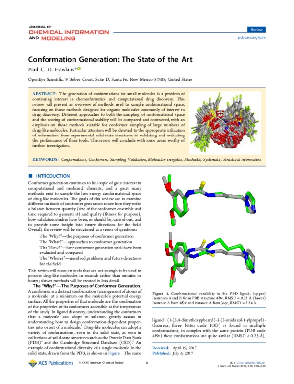 (PDF) Conformation Generation: The State of the Art
