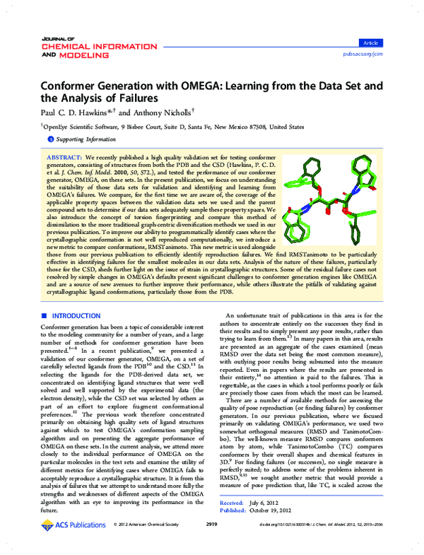(PDF) Conformer Generation with OMEGA: Learning from the Data Set and ...