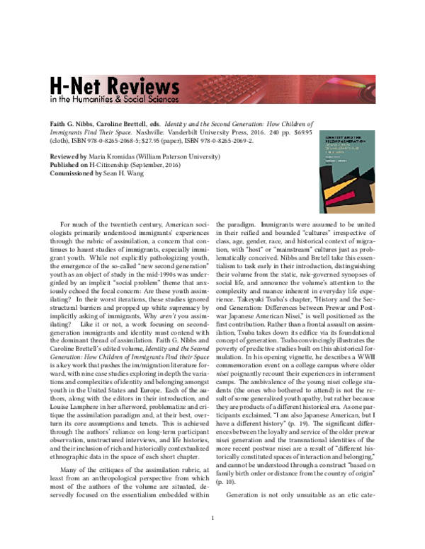 (PDF) Review of Identity and the second generation: How children of ...