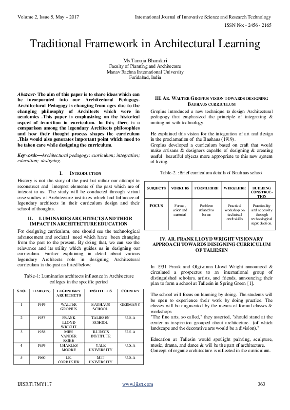 (PDF) Traditional Framework in Architectural Learning