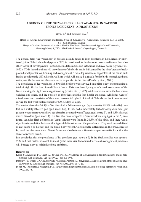(PDF) A Survey of the Prevalence of Leg Weakness in Swedish Broiler ...