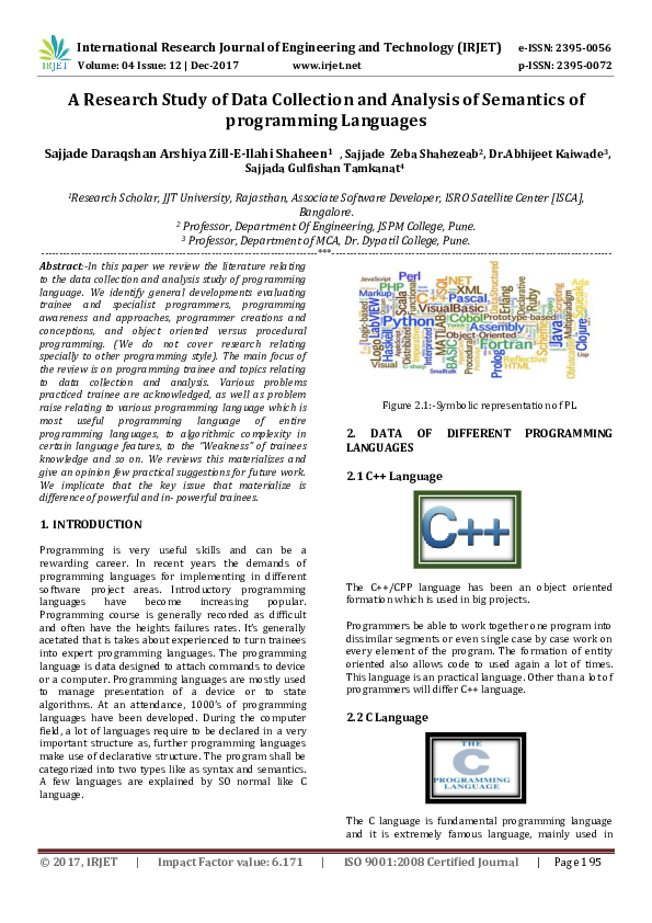 (PDF) A Research Study of Data Collection and Analysis of Semantics of programming Languages