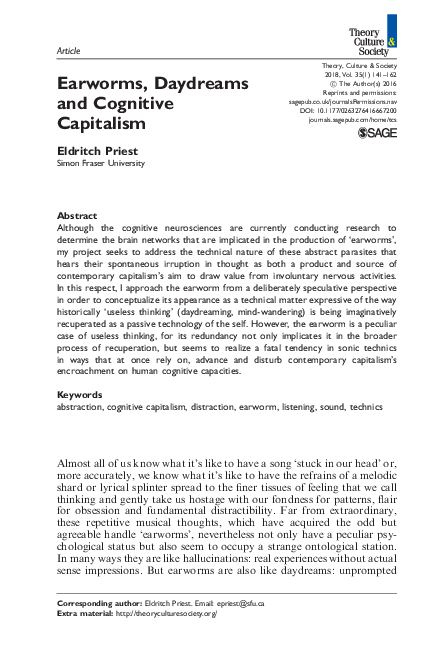 (PDF) Earworms, Daydreams and Cognitive Capitalism
