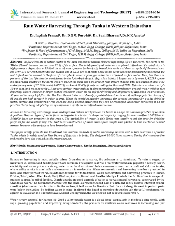 (PDF) Rain Water Harvesting Through Tanka in Western Rajasthan