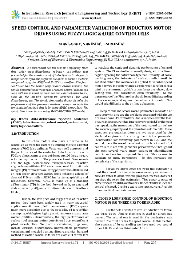 (PDF) SPEED CONTROL AND PARAMETER VARIATION OF INDUCTION MOTOR DRIVES USING FUZZY LOGIC &ADRC ...