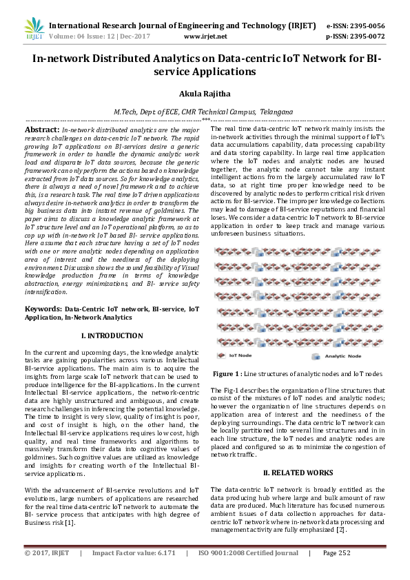 Pdf In Network Distributed Analytics On Data Centric Iot Network For Bi Service Applications