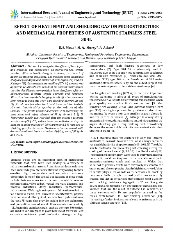 (PDF) EFFECT OF HEAT INPUT AND SHIELDING GAS ON MICROSTRUCTURE AND MECHANICAL PROPERTIES OF ...