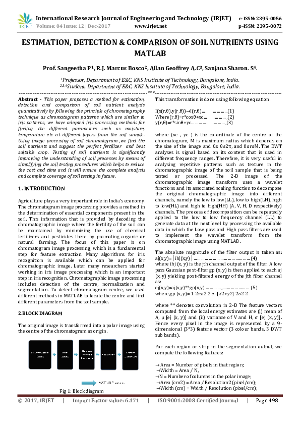 (PDF) ESTIMATION, DETECTION & COMPARISON OF SOIL NUTRIENTS USING MATLAB