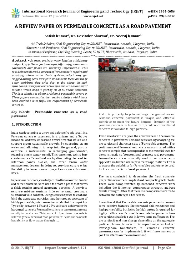 (PDF) A REVIEW PAPER ON PERMEABLE CONCRETE AS A ROAD PAVEMENT