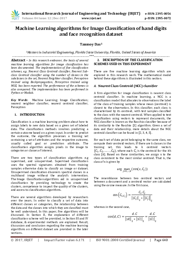 Pdf Machine Learning Algorithms For Image Classification Of Hand