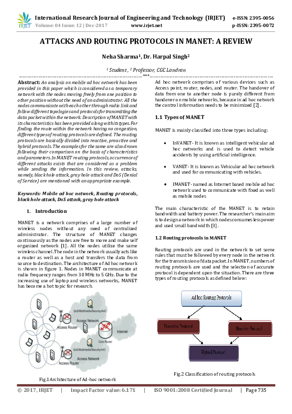 Pdf Attacks And Routing Protocols In Manet A Review Irjet Journal