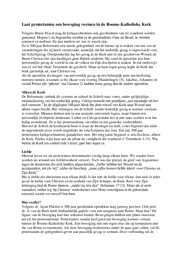 (DOC) Laat protestanten een beweging vormen in de Rooms-Katholieke Kerk ...